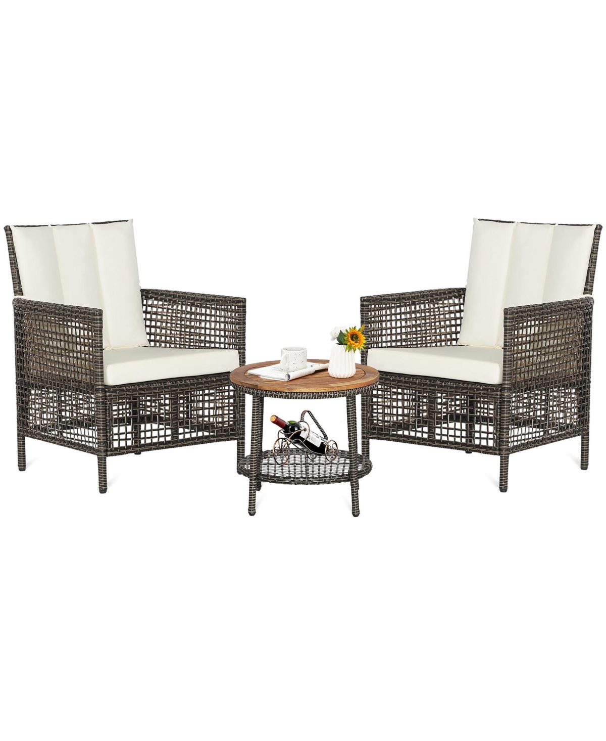 Click here for Gymax 3PCS Patio Wicker Bistro Set Furniture Set P... prices