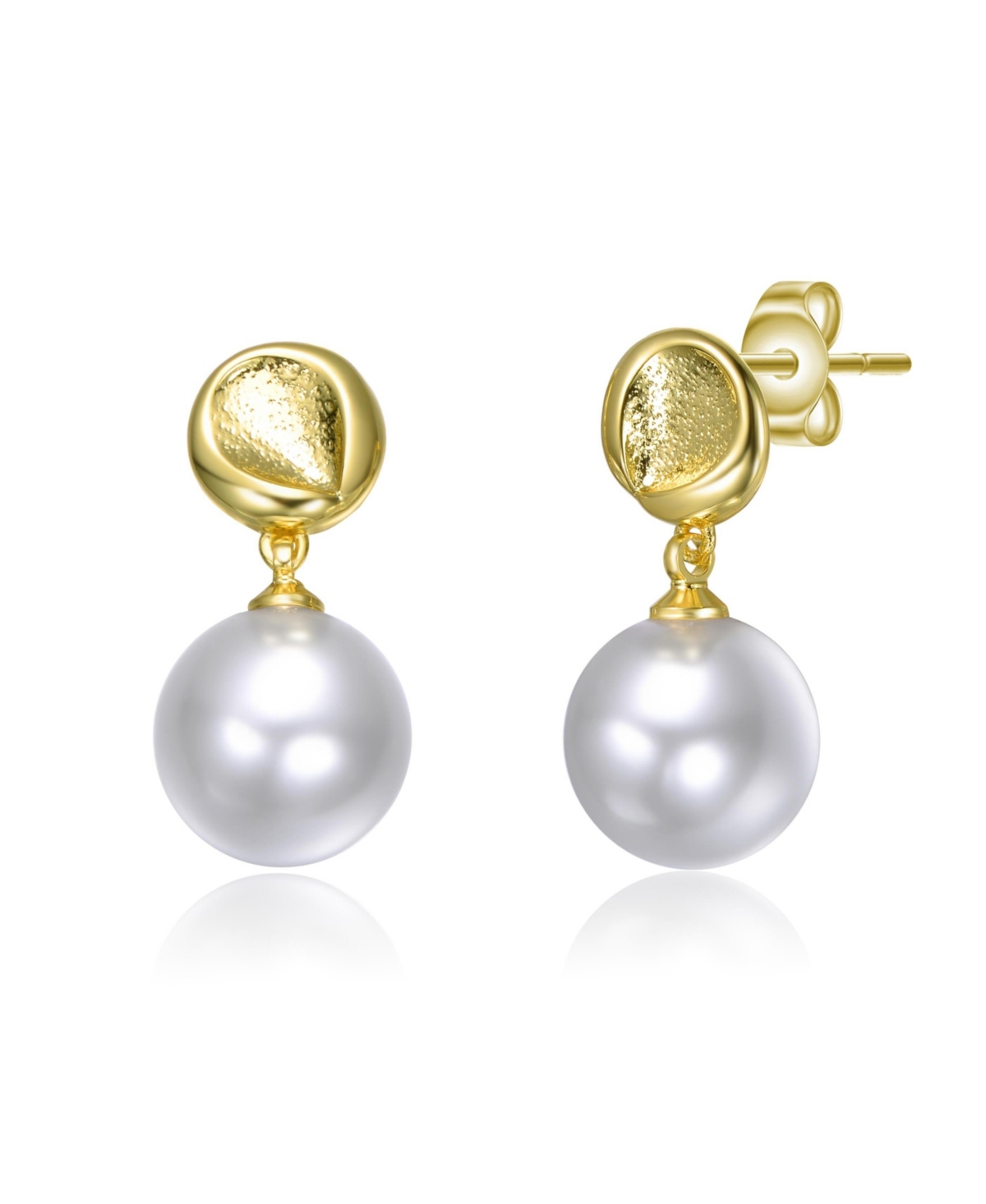 Click here for 14K Gold Plated with Pearl Textured Accent Drop Ea... prices