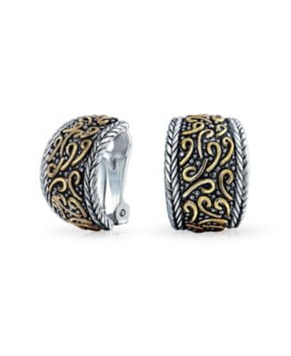 Bling Jewelry Tri Color Bali Style Scroll Wide Half Hoop Clip On ...