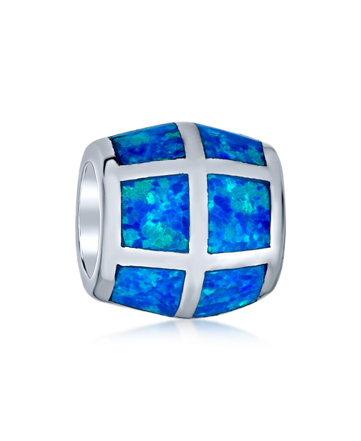 Click here for Bling Jewelry Blue Opal Inlay Barrel Charm Bead in... prices