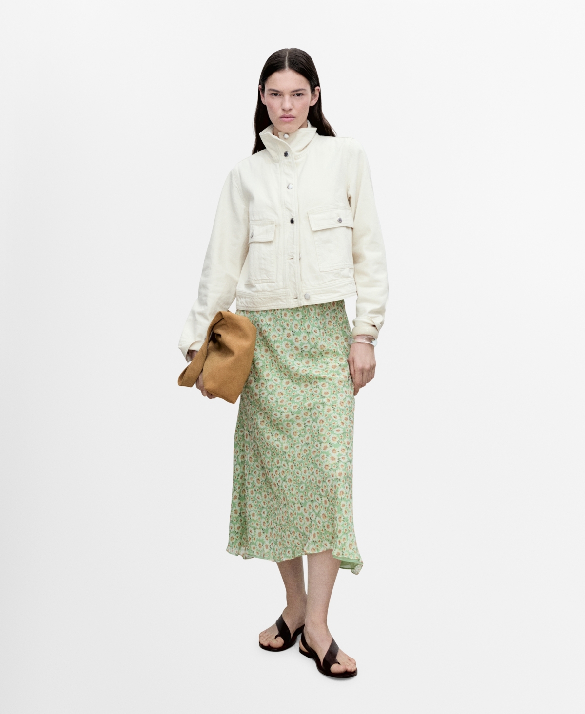 Click here for Mango Womens Long Flared Floral Skirt - Pastel Gre... prices