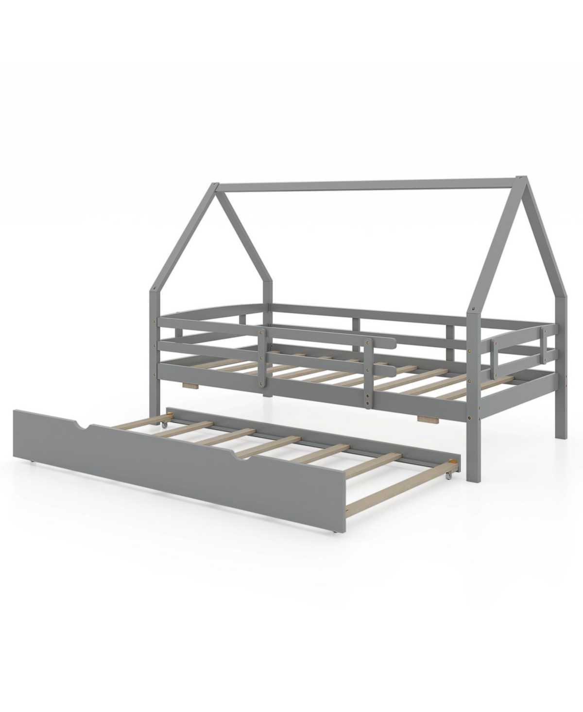 Click here for Twin House Bed with Trundle and Fence Rail - Grey prices
