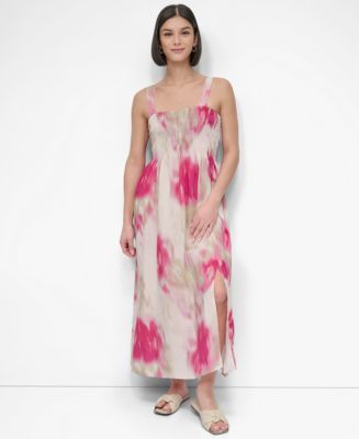 DKNY Women's Printed Rumpled Voile Smocked Dress - Macy's