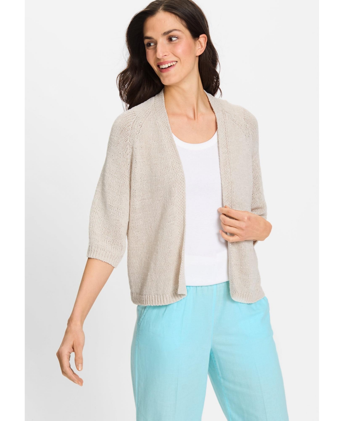 Click here for Olsen Womens Tape Yarn Open Front Cardigan - Light... prices