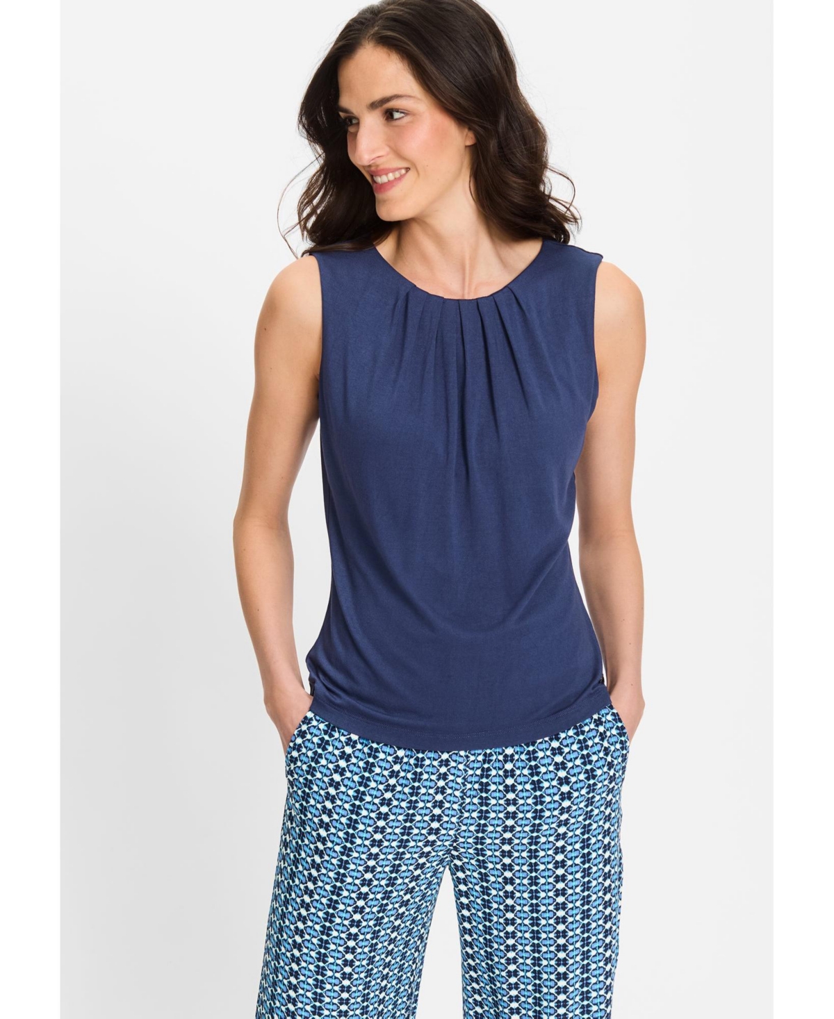 Click here for Olsen Womens Shell with Pleated Neckline - Night b... prices