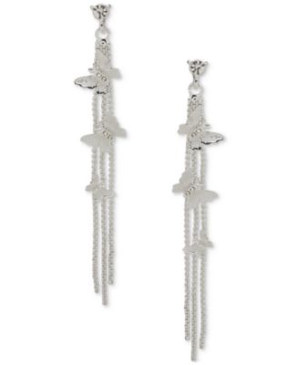 lonna & lilly Silver-Tone Crystal Butterfly Chain Linear Earrings - Macy's