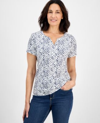 Style & Co Women's Printed Short-Sleeve Cotton Henley Top, Exclusively ...