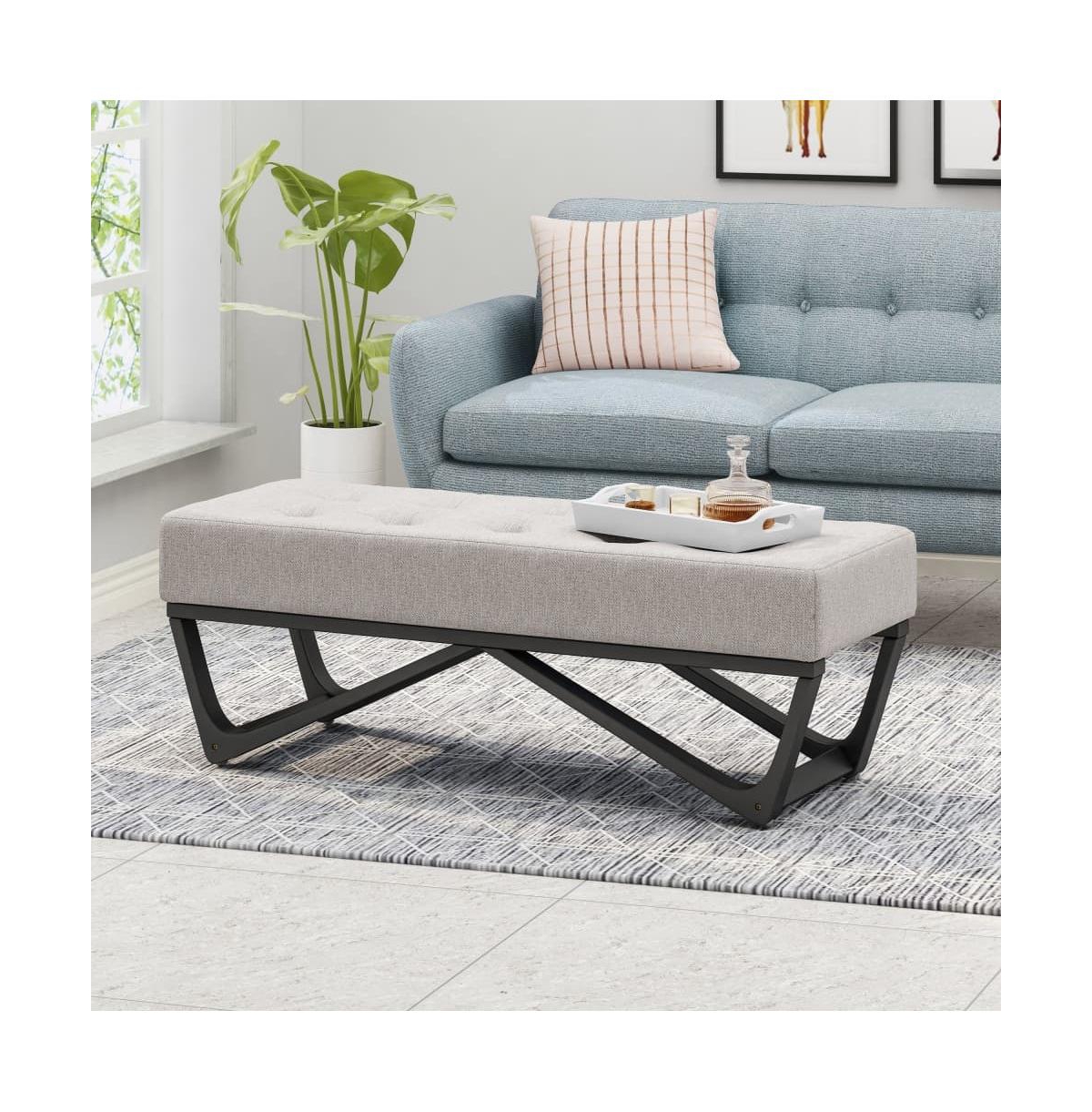 Click here for Upholstered Bench with Black Geometric Legs and Mo... prices