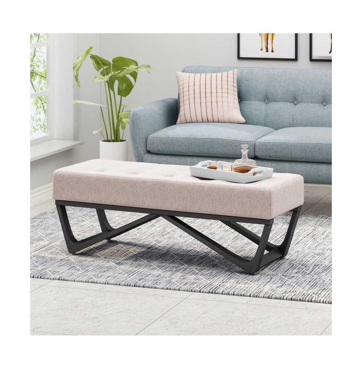 Click here for Upholstered Bench with Black Geometric Legs and Mo... prices