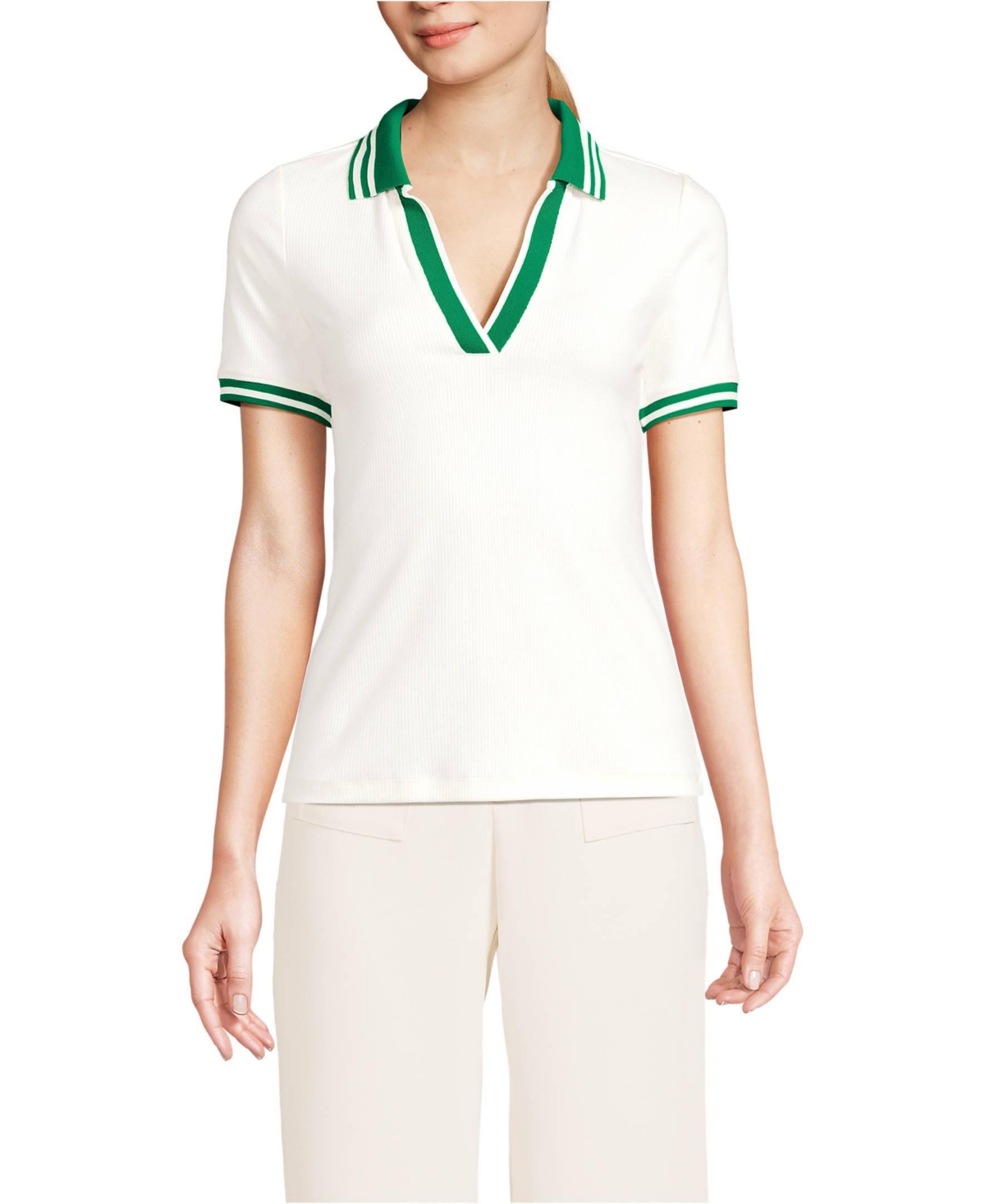 Click here for Lands End Womens Wide Rib Polo Shirt - Ivory/vibra... prices