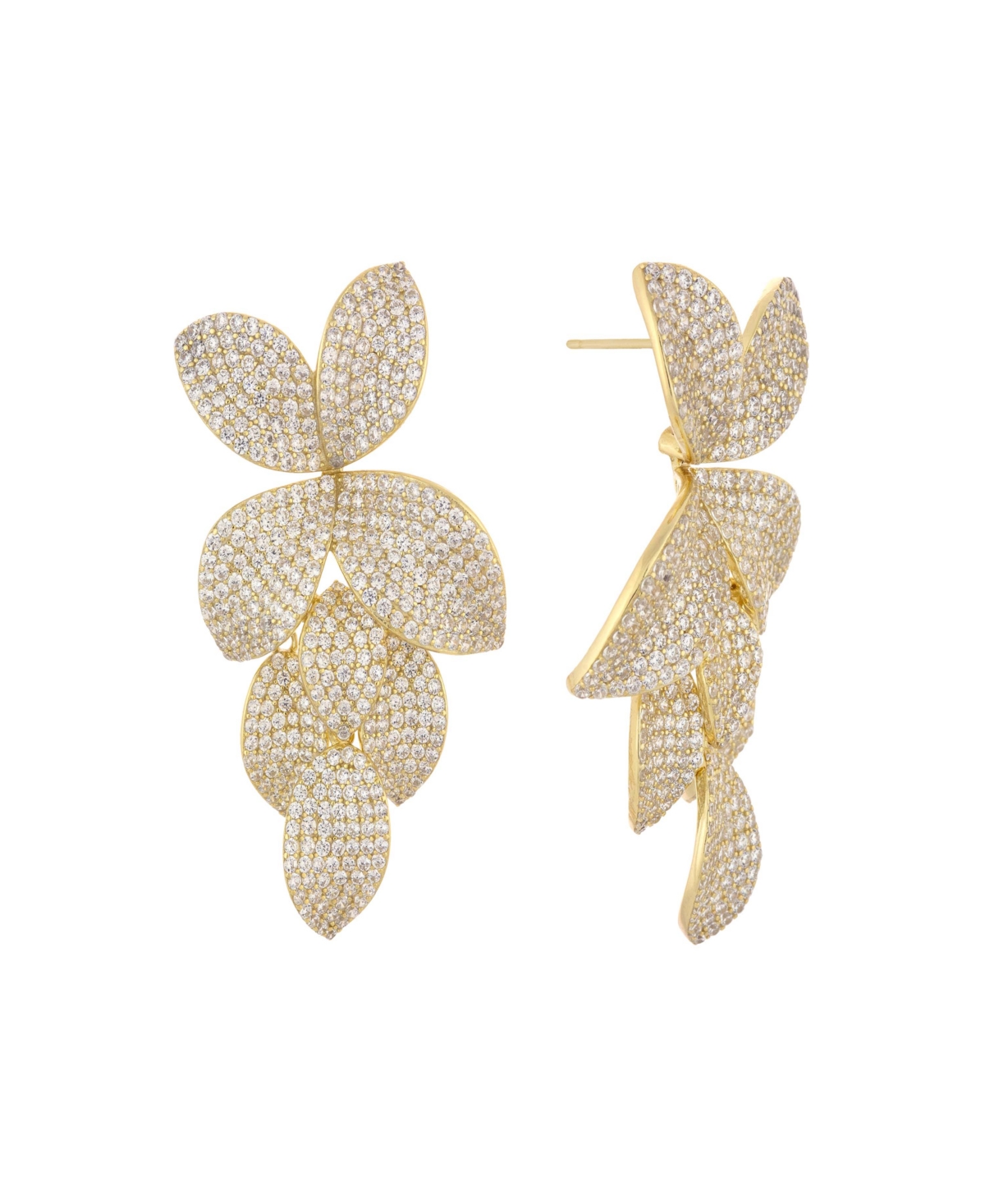 By Adina Eden Pave Fancy Flower Petals Drop Stud Earrings - Gold
