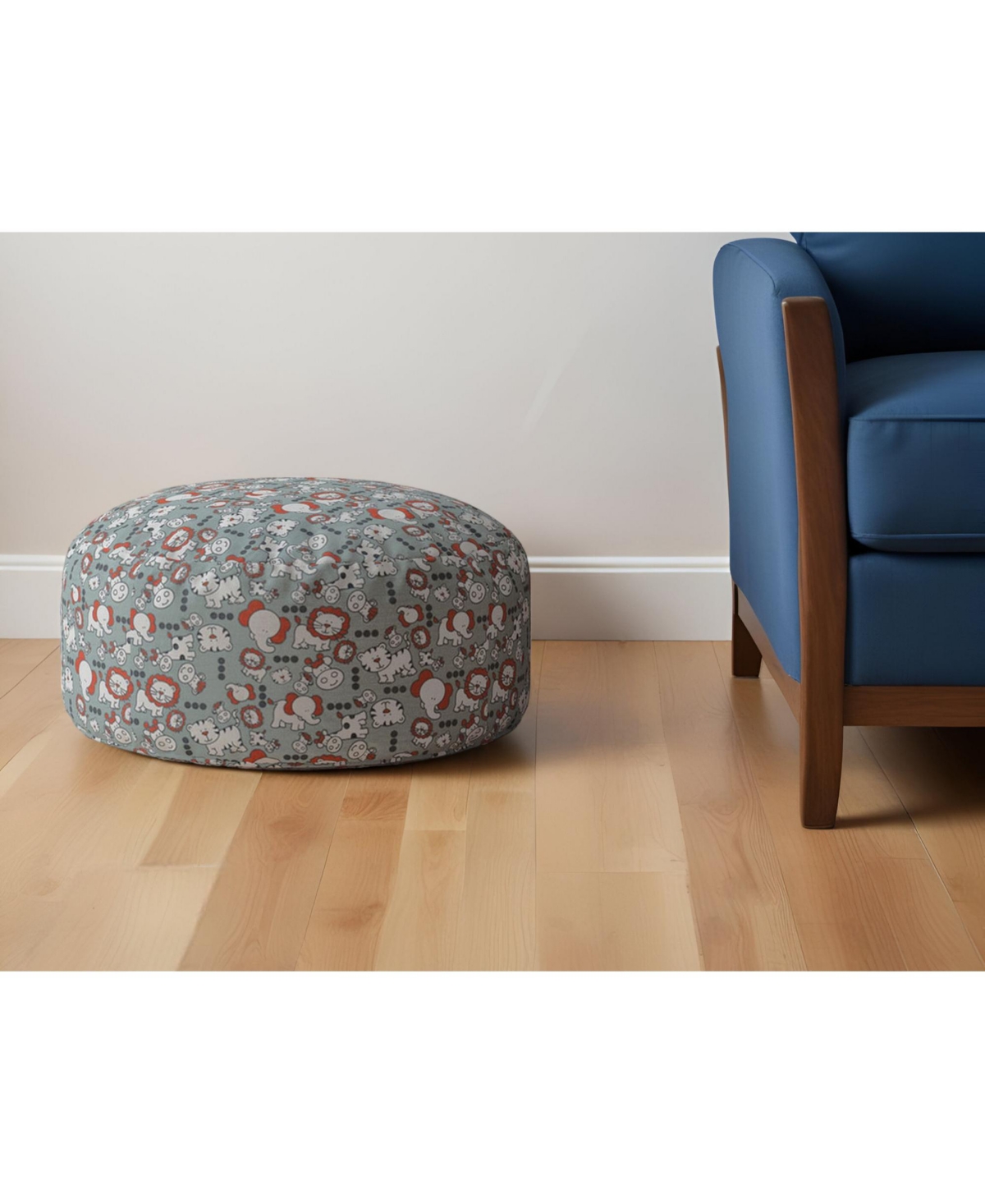 Click here for 24 Gray and White Cotton Round Animal Print Pouf O... prices