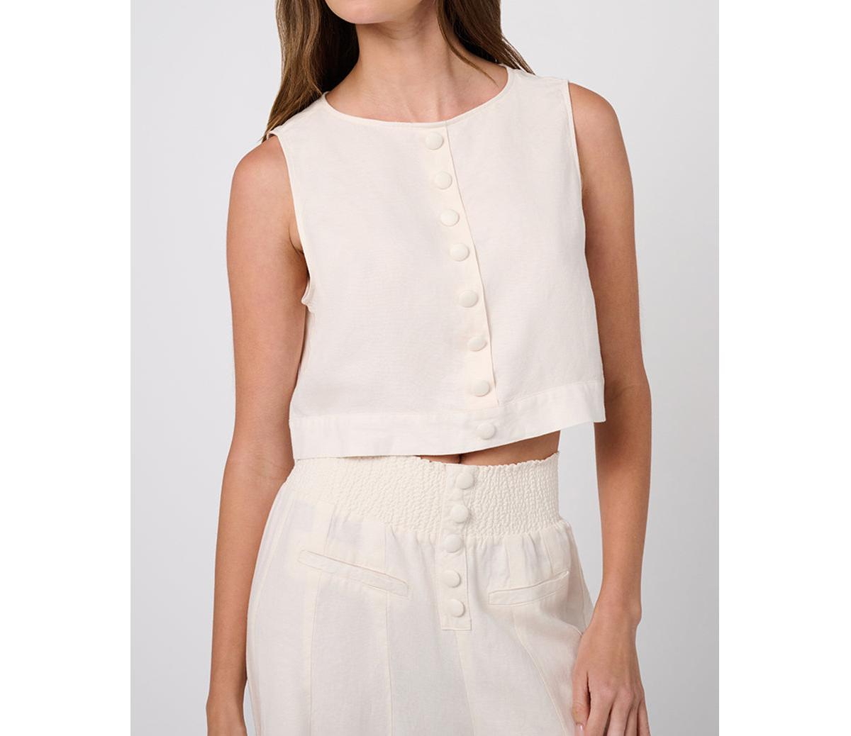 Click here for WeWoreWhat Womens Boxy Linen Boatneck Top - Off-wh... prices