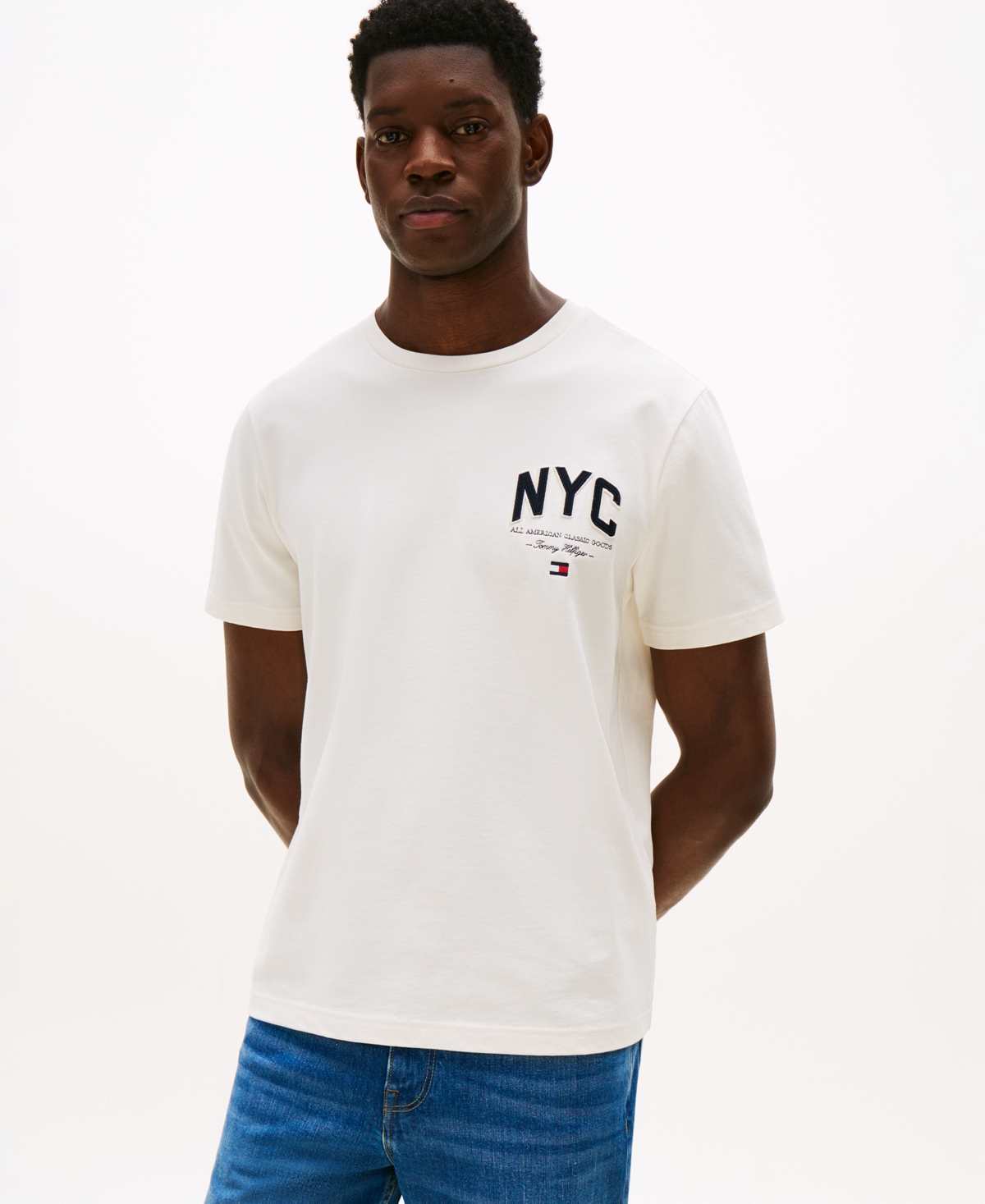 Tommy Hilfiger Mens Embroidered Nyc Logo T-Shirt - Ivory Petal