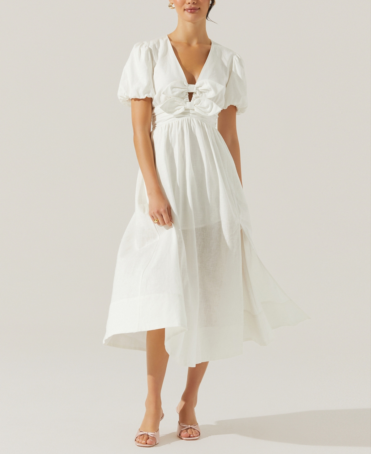 Click here for Astr the Label Womens Citrine Puff-Sleeve Linen &... prices