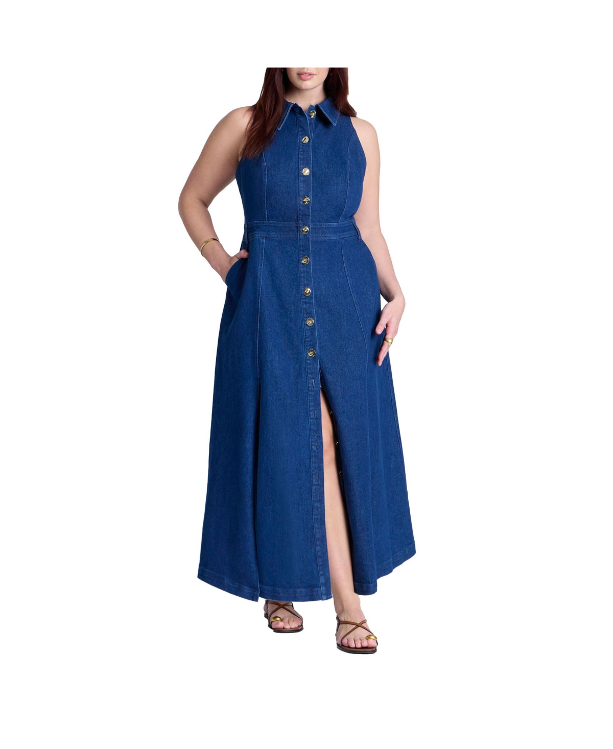 Click here for Eloquii Womens Plus Size Sleeveless Denim Midi Dre... prices