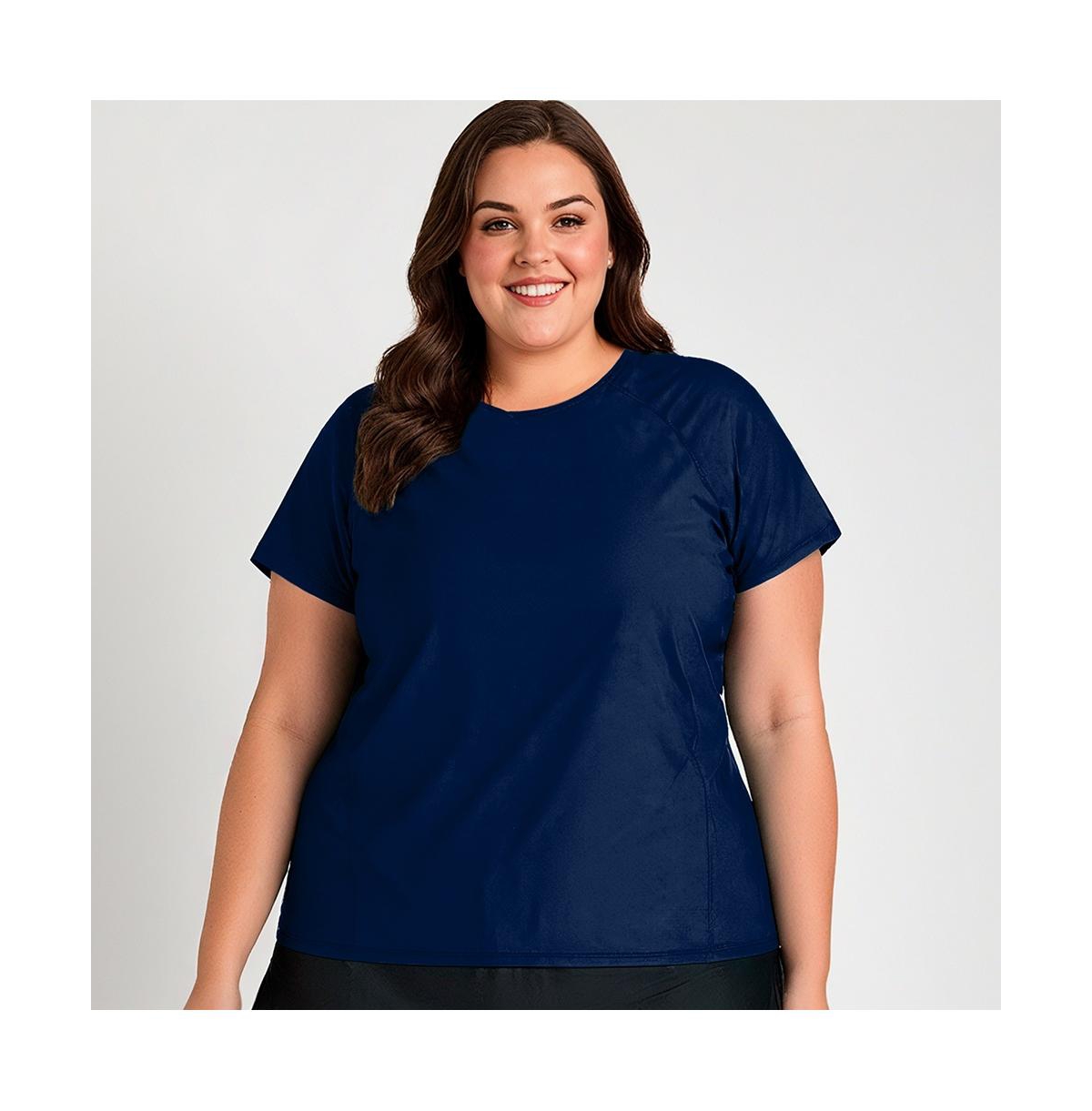Click here for Calypsa Plus Size Loose Fit Adele Swim Top - Navy prices
