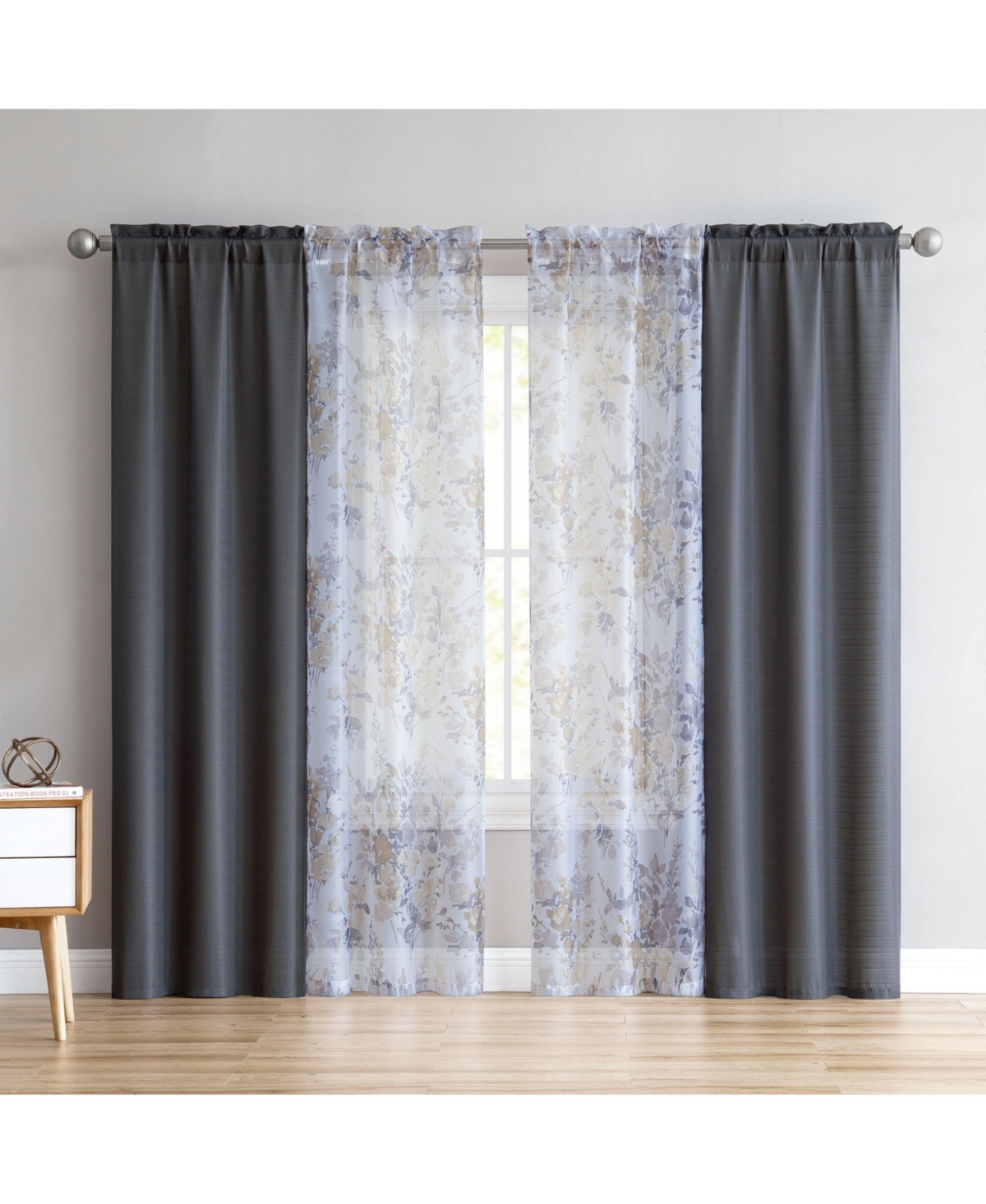 Click here for Kate Aurora Gray 4 Piece Rod Pocket Semi Sheer Flo... prices