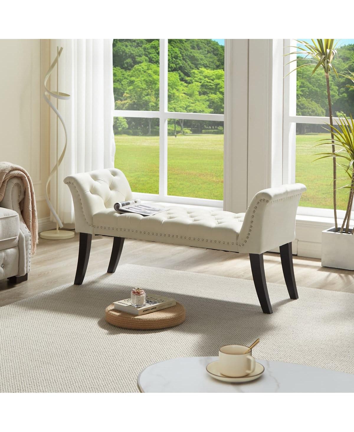 Click here for Tufted Velvet Upholstered Ottoman Bench with Nailh... prices