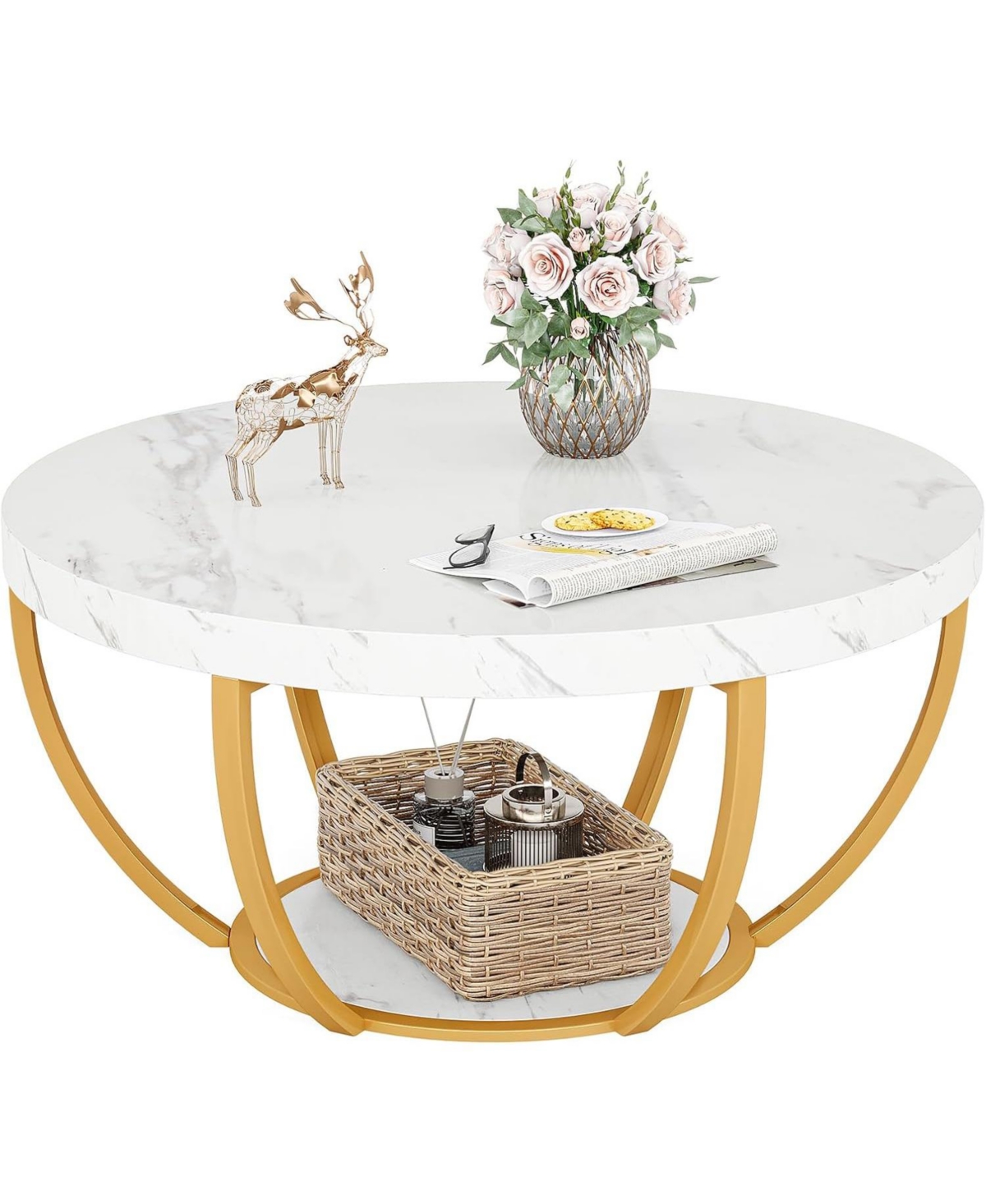 Click here for Tribesigns Round Coffee Table  Industrial 2-Tier C... prices
