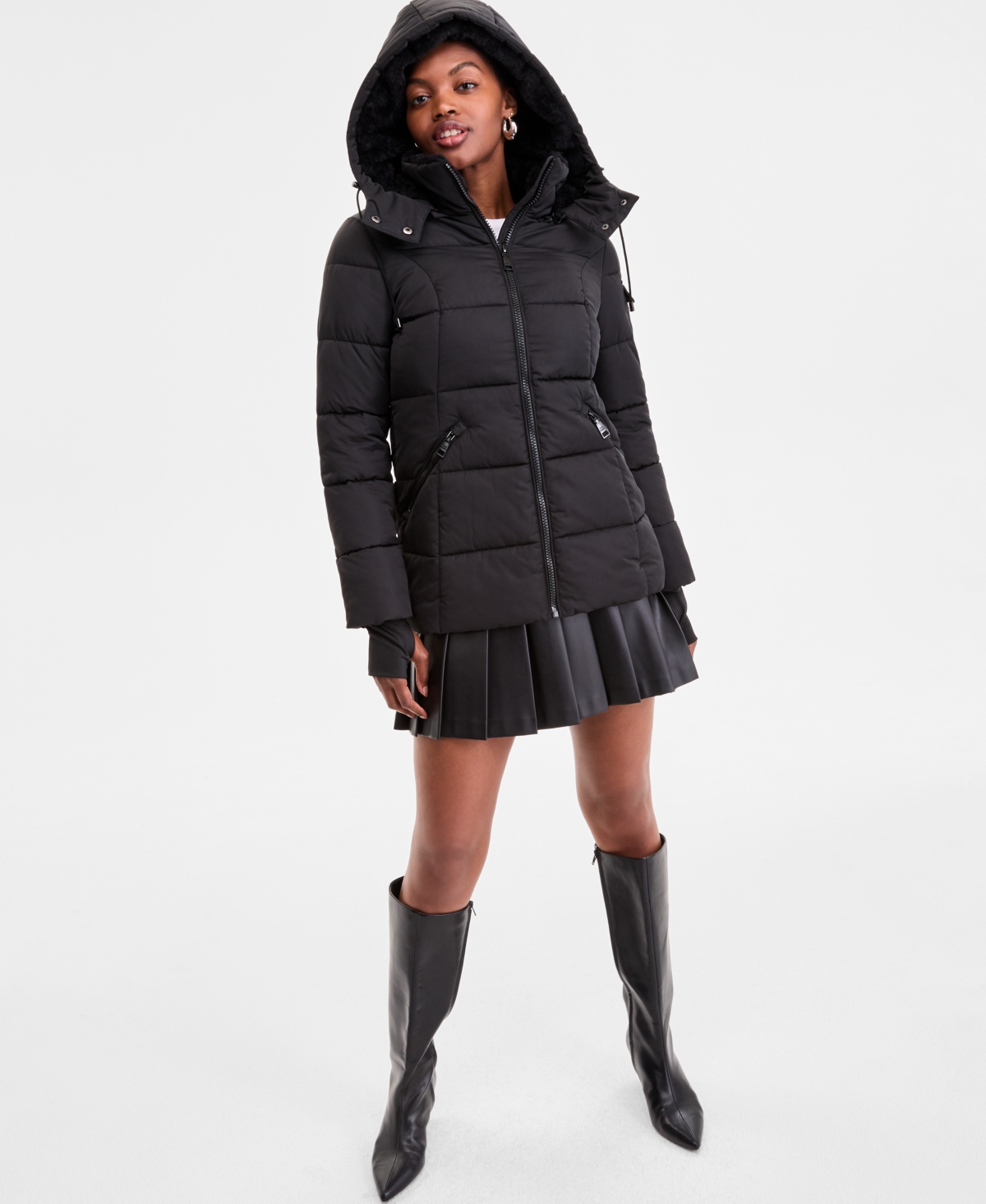 Click here for Steve Madden Womens Faux-Fur-Trim Hooded Puffer Co... prices