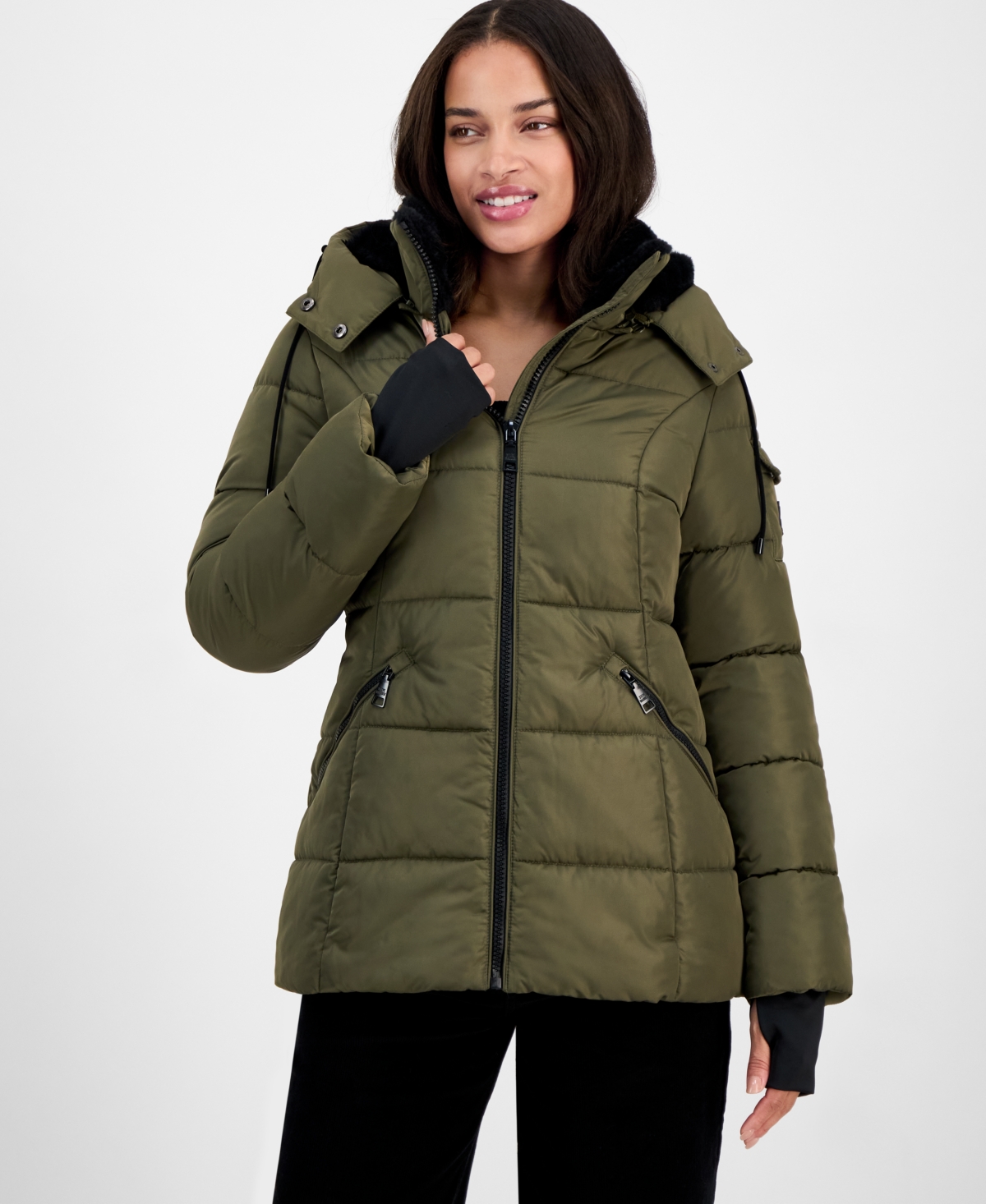 Click here for Steve Madden Womens Faux-Fur-Trim Hooded Puffer Co... prices