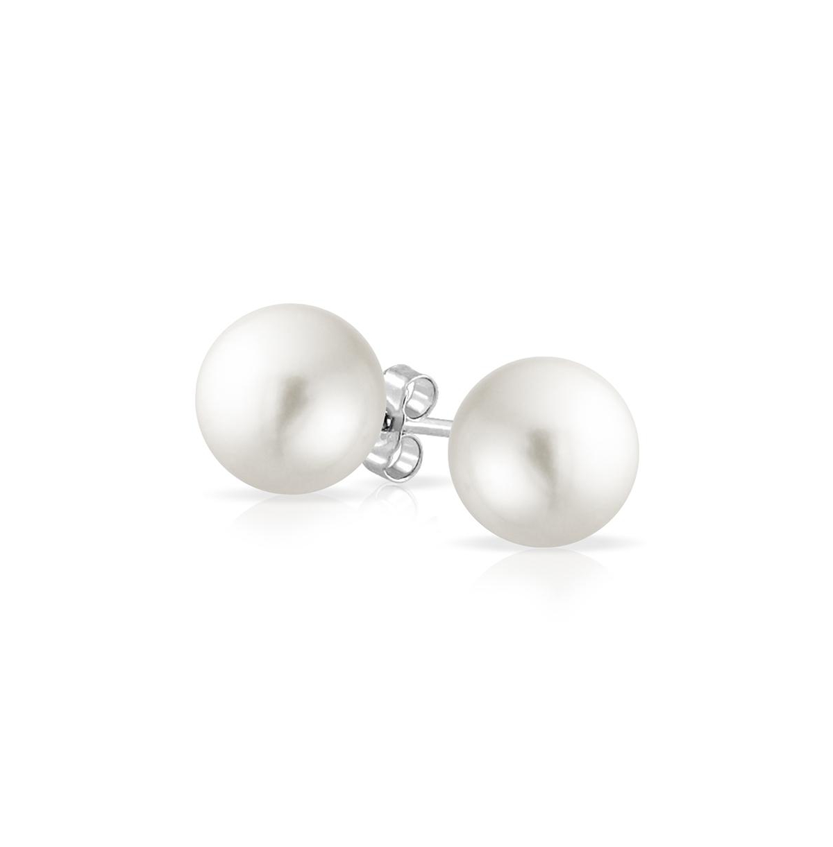 Bling Jewelry Simple Simulated Classic Black Grey White Pink Pearl Stud Ball Earrings .925 Sterling Silver - White