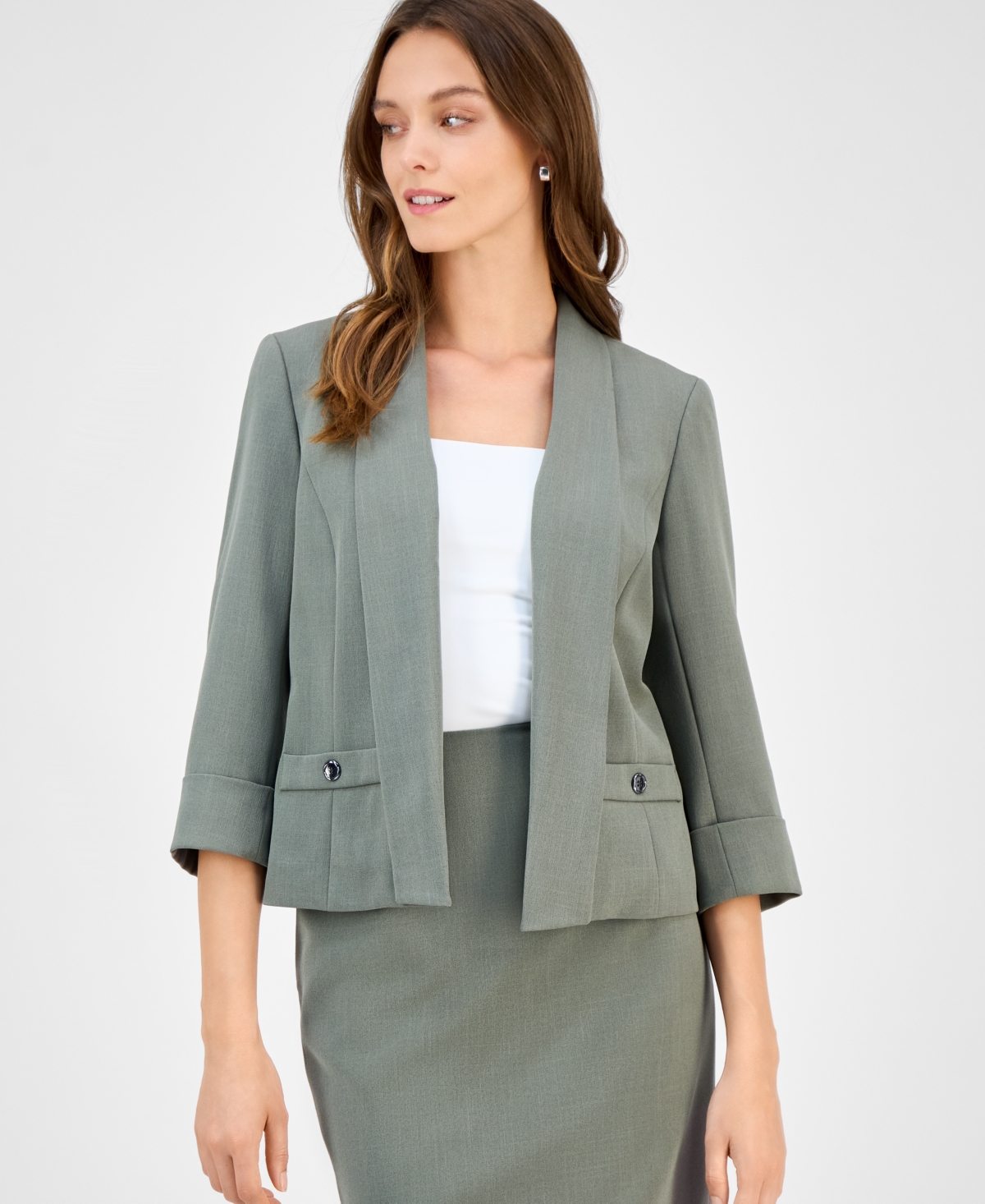 Click here for Kasper Womens 3/4-Sleeve Shawl-Collar Blazer  Regu... prices