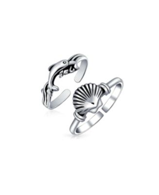 Bling Jewelry Set of 2 Dolphin & Clam Shell Midi Toe Rings in Oxidized ...
