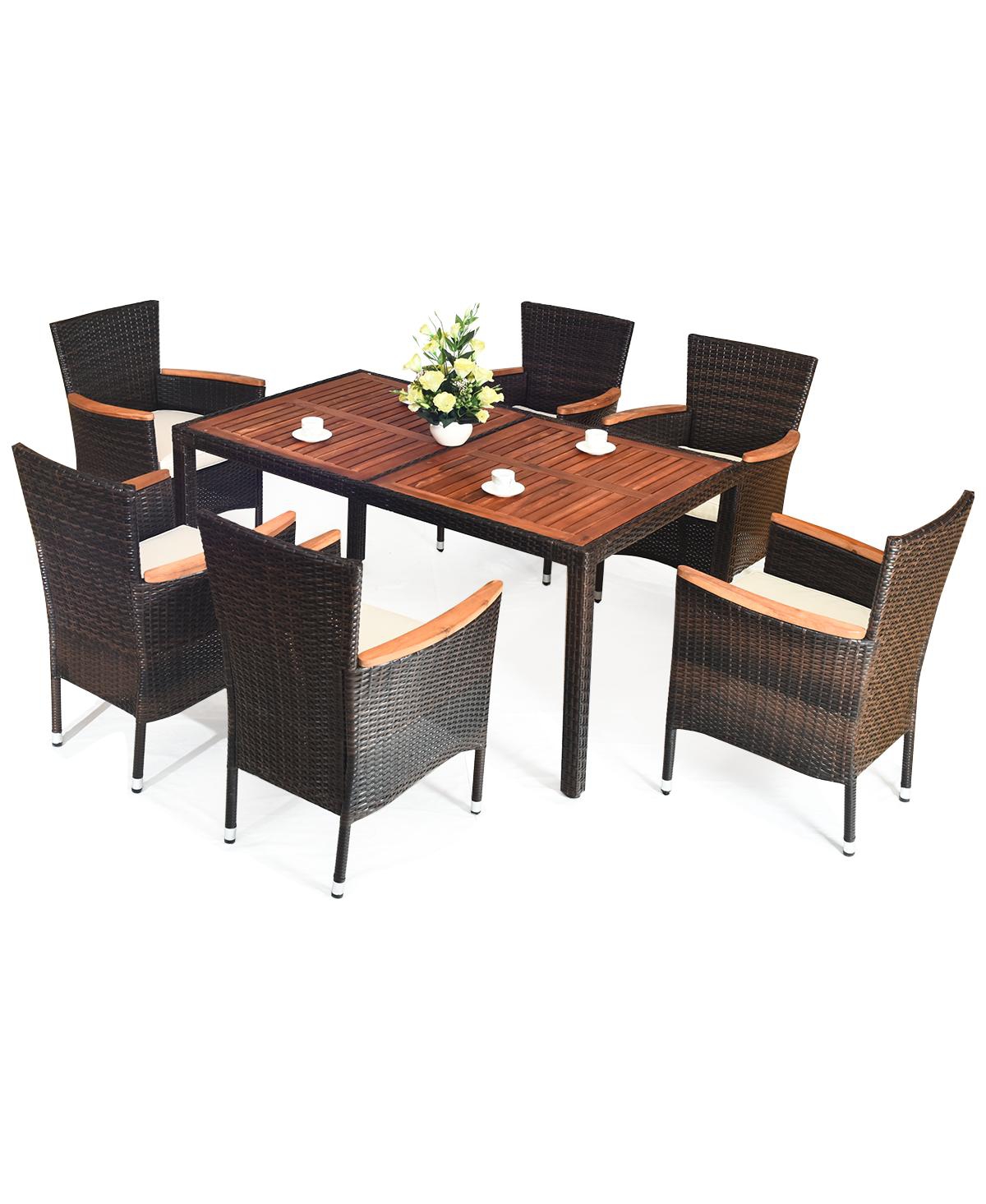 Click here for 7PCS Patio Rattan Dining Set 6 Stackable Chairs Cu... prices