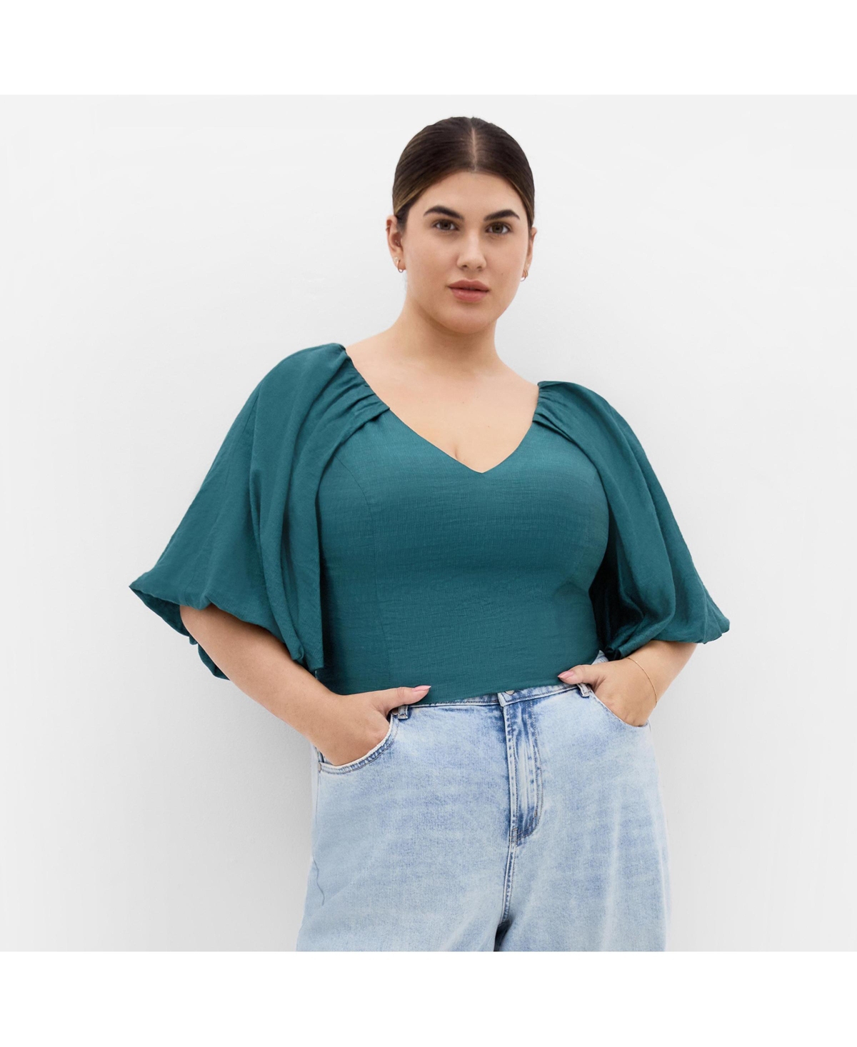 Click here for City Chic Plus Size Peta Top - Foliage green prices