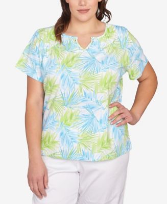 HEARTS OF PALM Plus Size Short Sleeve Leaf Print Top - Macy's