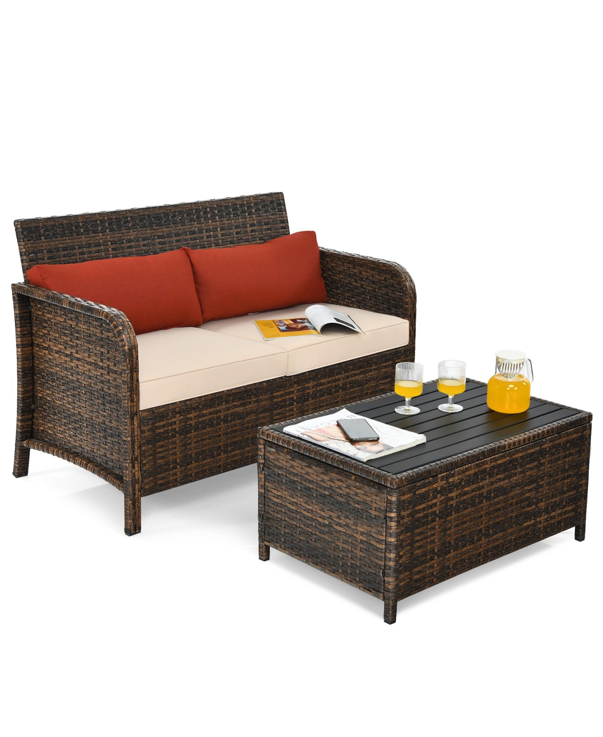 Click here for 2PCS Patio Rattan Furniture Set Cushioned Loveseat... prices