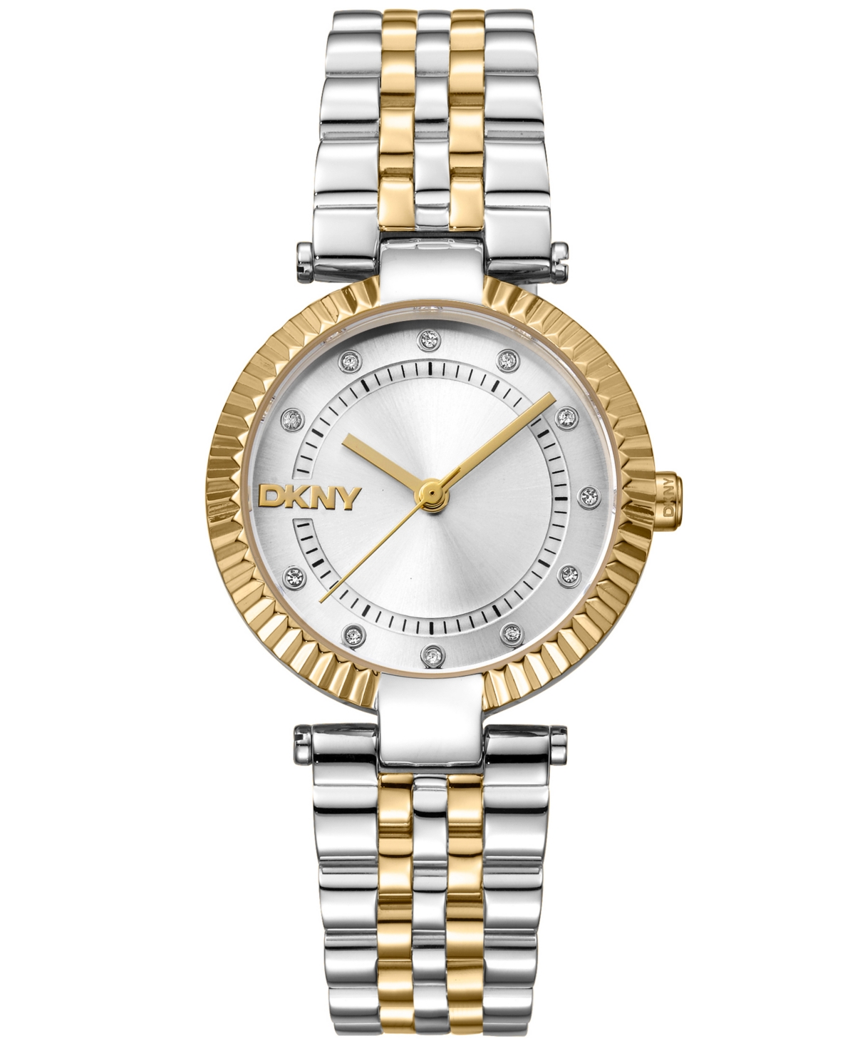 Click here for Dkny Womens Essential Glitz Silver Dial Gold Two-T... prices