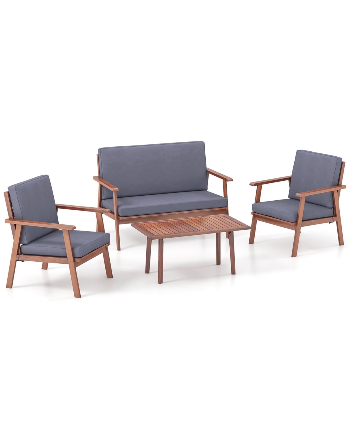 Click here for 4 Pcs Patio Conversation Set Acacia Wood Sofa Coff... prices