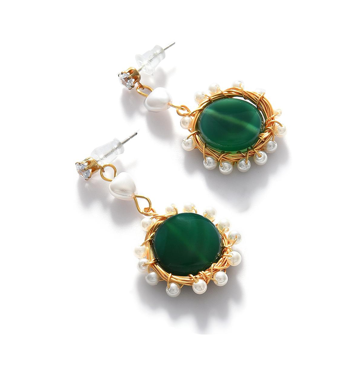Click here for Sohi Womens Cluster Stone Drop Earrings - Green prices
