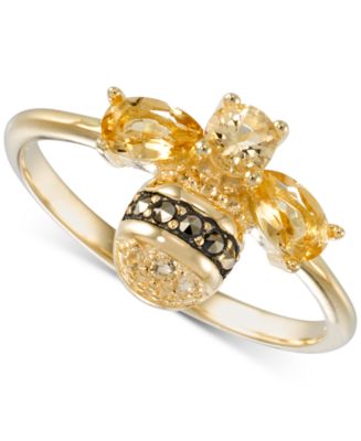 Citrine (1 ct. t.w.) & Marcasite Bee Ring in 18k Gold-Plated Sterling ...