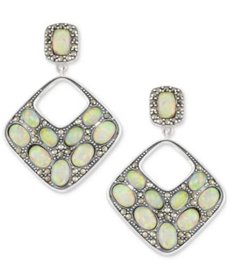 Mother of Pearl & Marcasite Square Drop Earrings in Sterling Silver ...