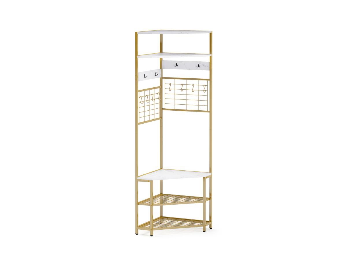Click here for Corner Hall Tree with 5-Tier Shelves and Shoe Benc... prices