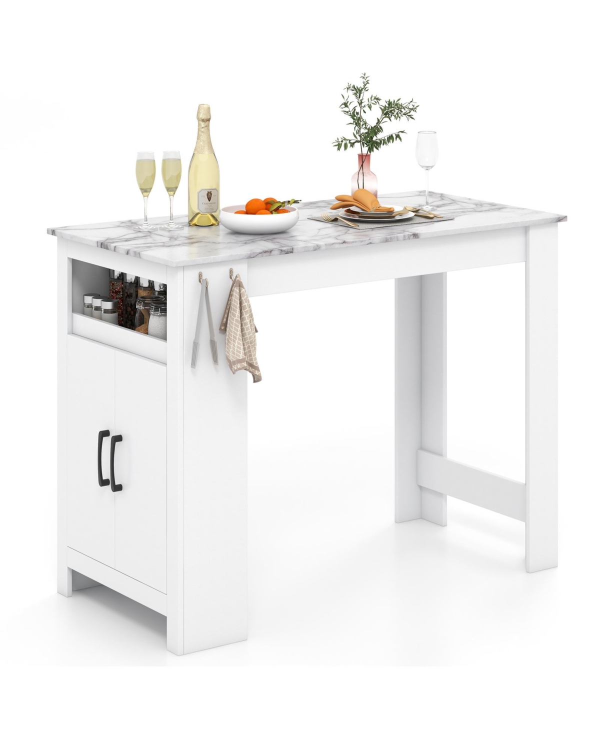 Click here for Faux Marble Bar Table with Storage Shelf and 7 Hoo... prices