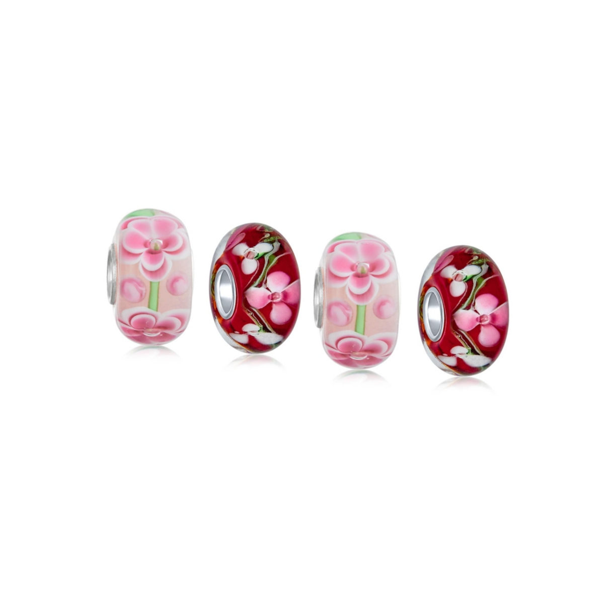 Click here for Bling Jewelry Set of 4 Pink Red Floral Hibiscus Gl... prices