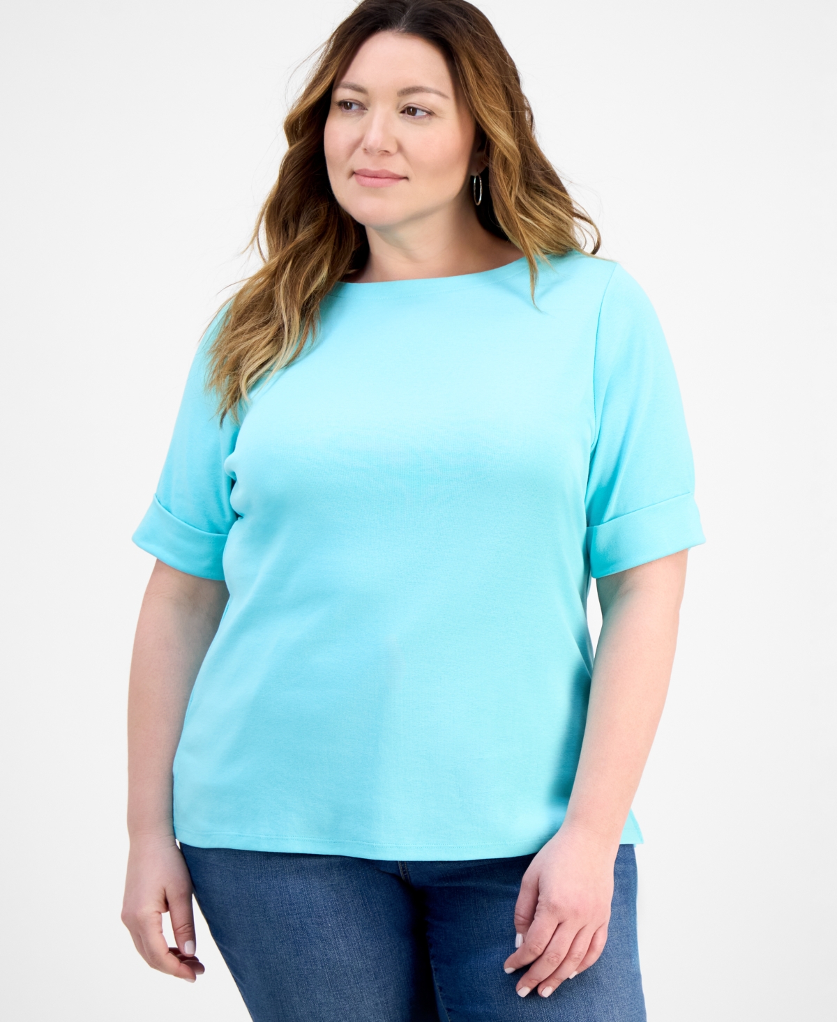 Click here for Style & Co Plus Size Boat-Neck Elbow Sleeve Cotton... prices