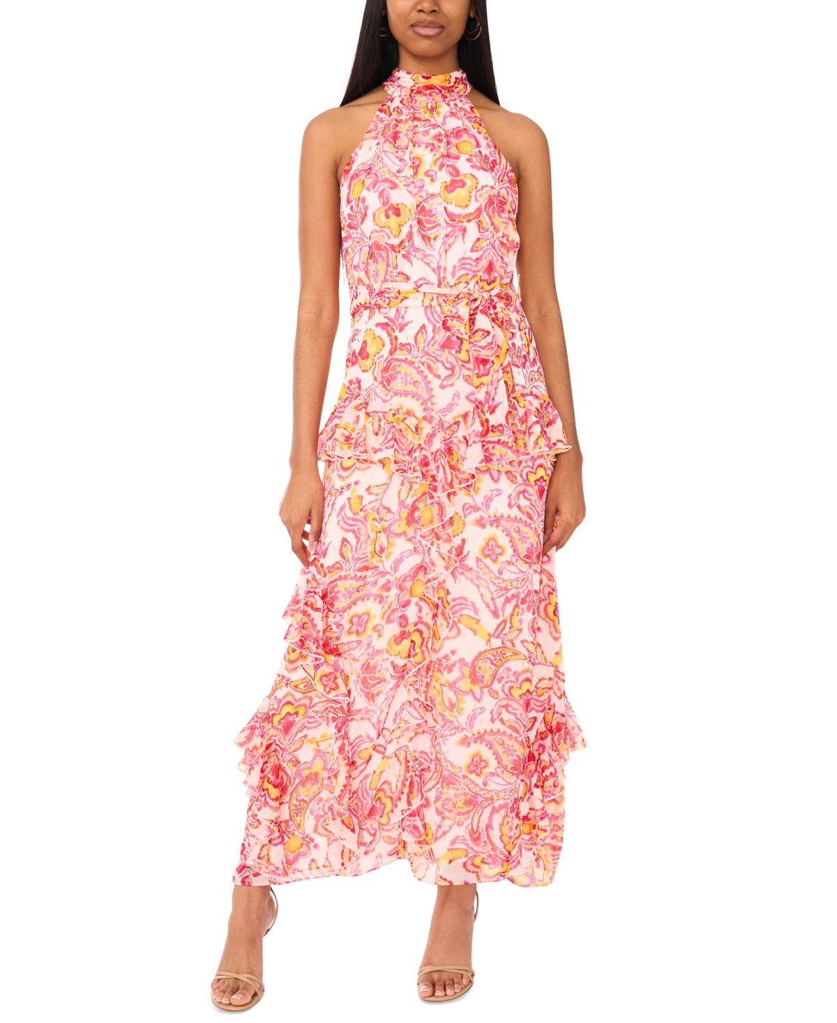Click here for CeCe Womens Printed Sleeveless Tiered-Ruffle-Trim... prices