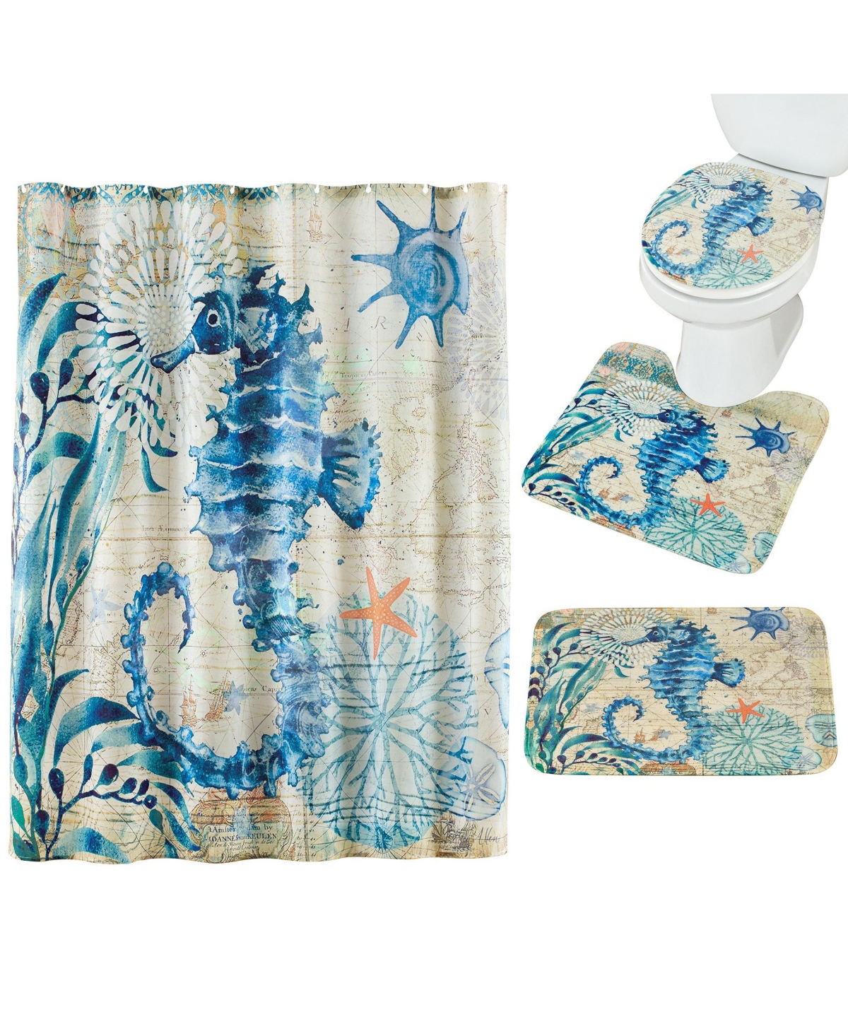Click here for 4-Piece Nautical Blue Seahorse Bathroom Set - Blue prices