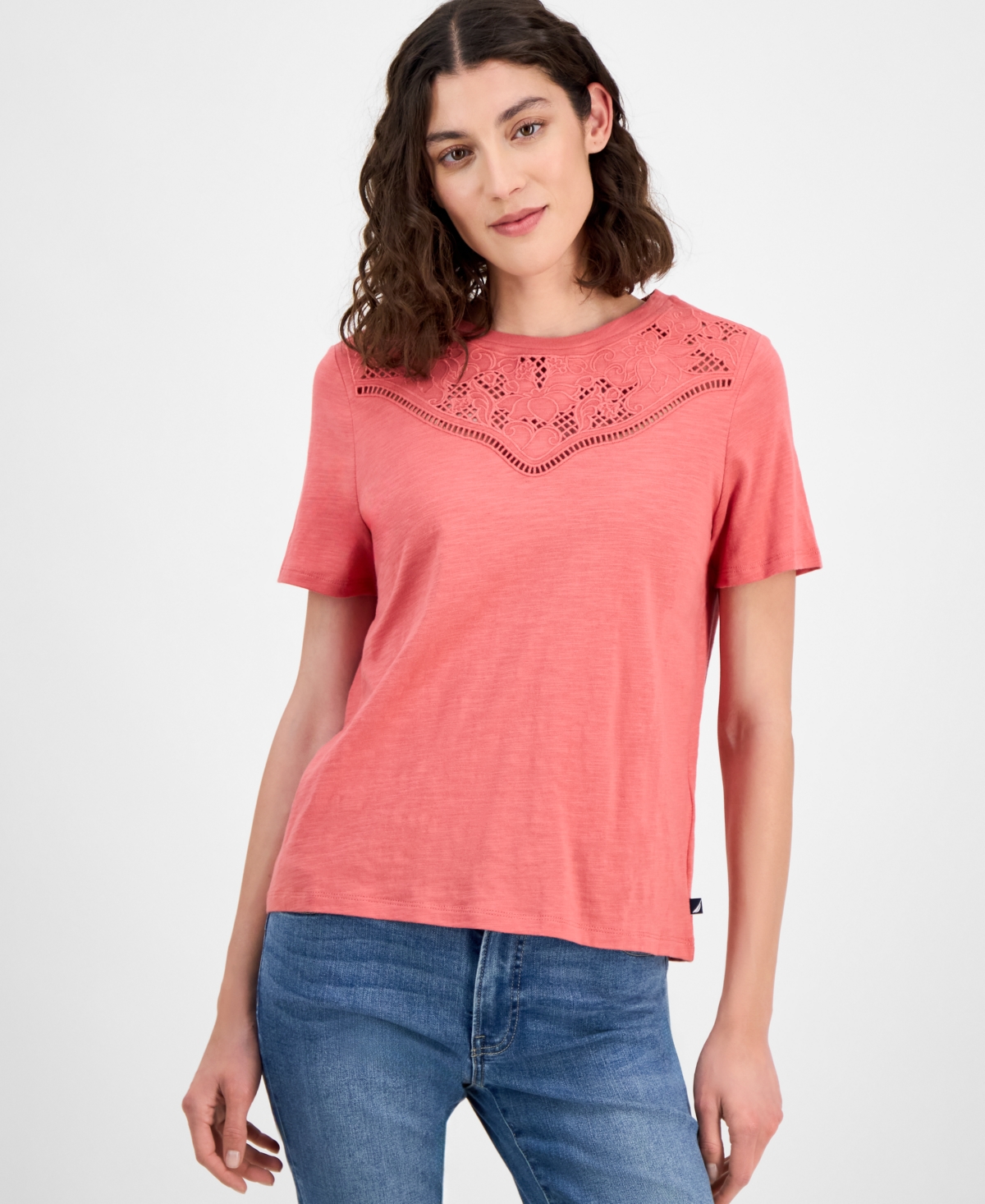 Click here for Nautica Jeans Womens Embroidered Cutout Top - Mine... prices