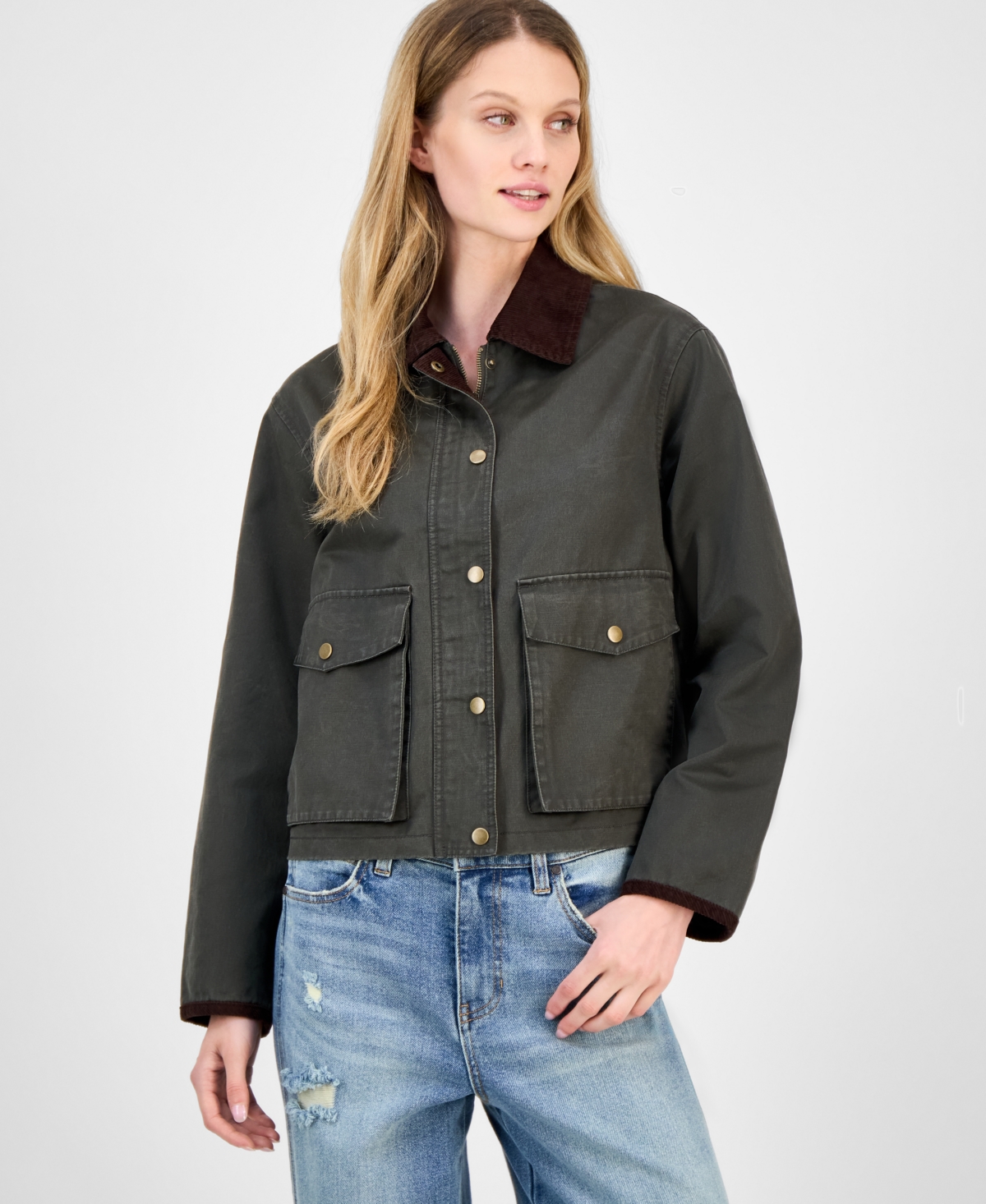 Click here for CoffeeShop Juniors Corduroy-Collar Barn Jacket - D... prices