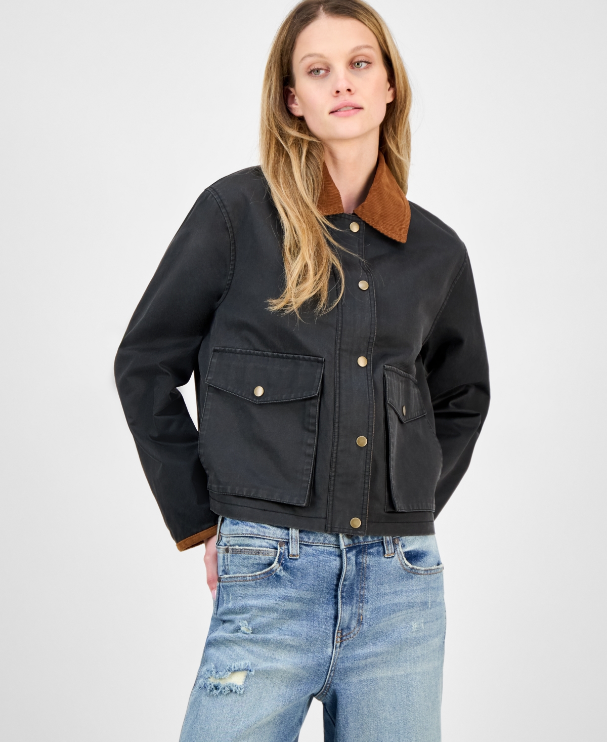 Click here for CoffeeShop Juniors Corduroy-Collar Barn Jacket - B... prices