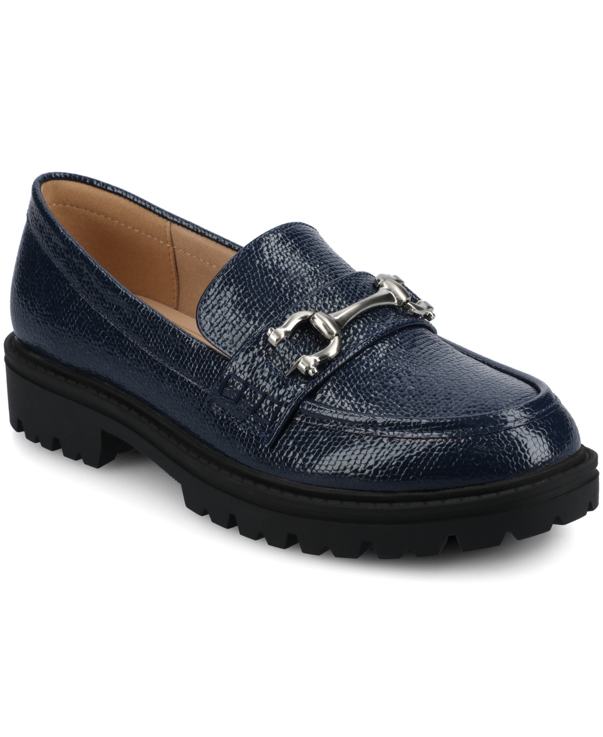 Journee Collection Womens Jessamey Slip On Loafers - Patent  Navy