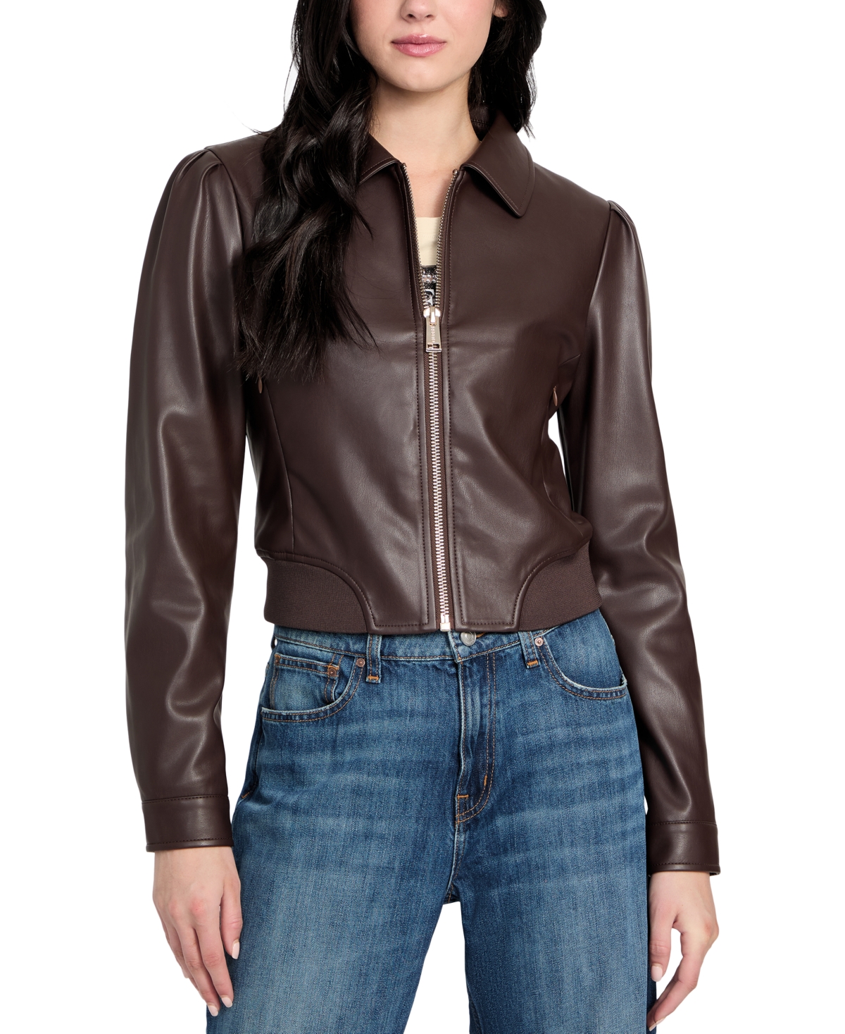 Click here for Guess Womens Faux-Leather Zip-Front Bomber Jacket... prices