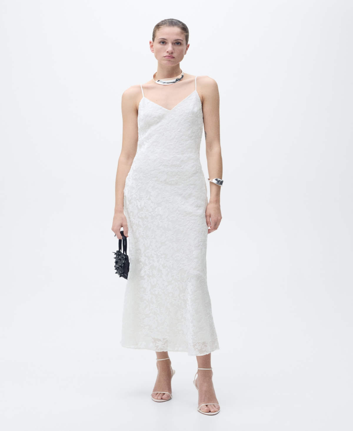 Click here for Mango Womens Floral Jacquard Dress - Off White prices